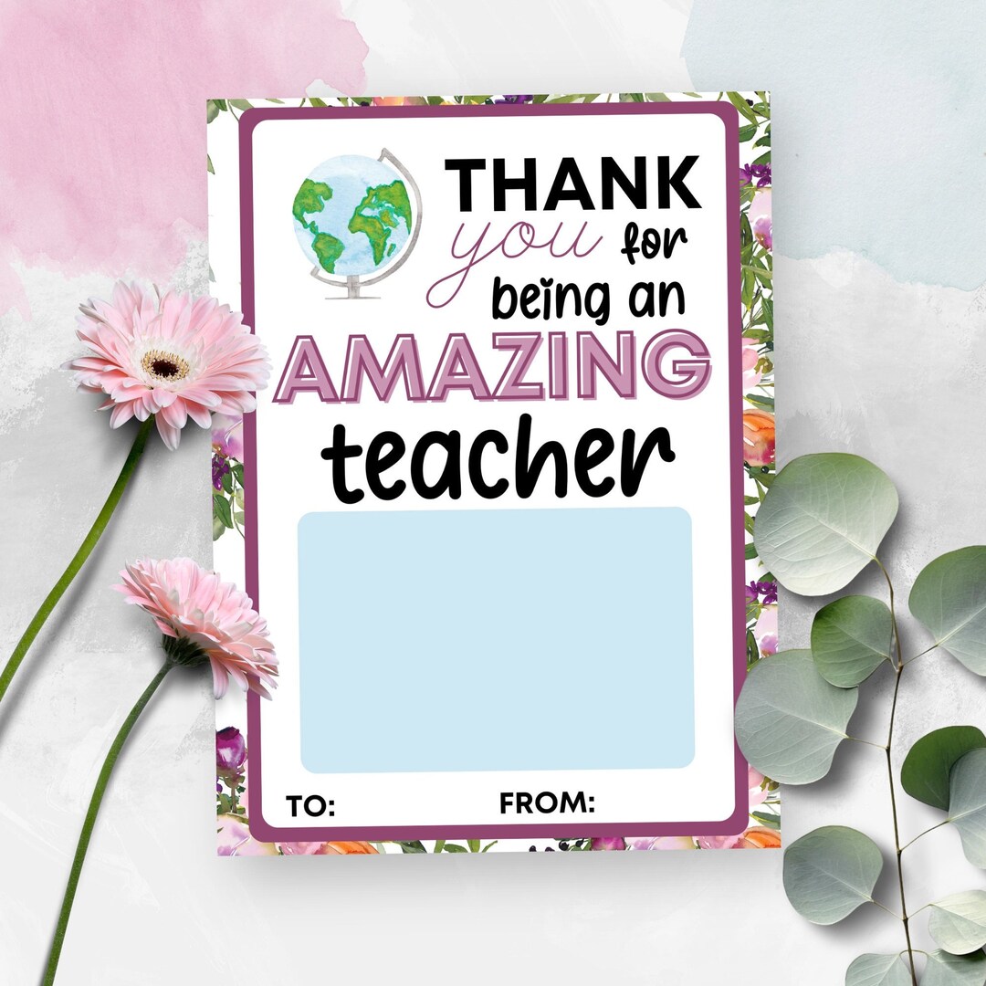 Printable Teacher Gift Card Holder, Teacher Appreciation, Thank You ...