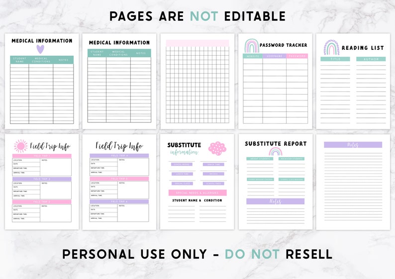 Printable Teacher Planner Pastel Rainbow Teacher Binder Big - Etsy