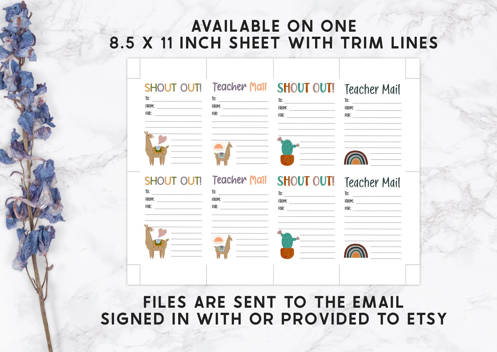 Printable Notes From Teacher Cards, Boho Llama Reward Cards, Rainbow ...