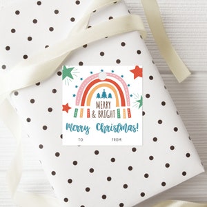 Editable Christmas Gift Tag Printable Holiday Rainbow Favor - Etsy