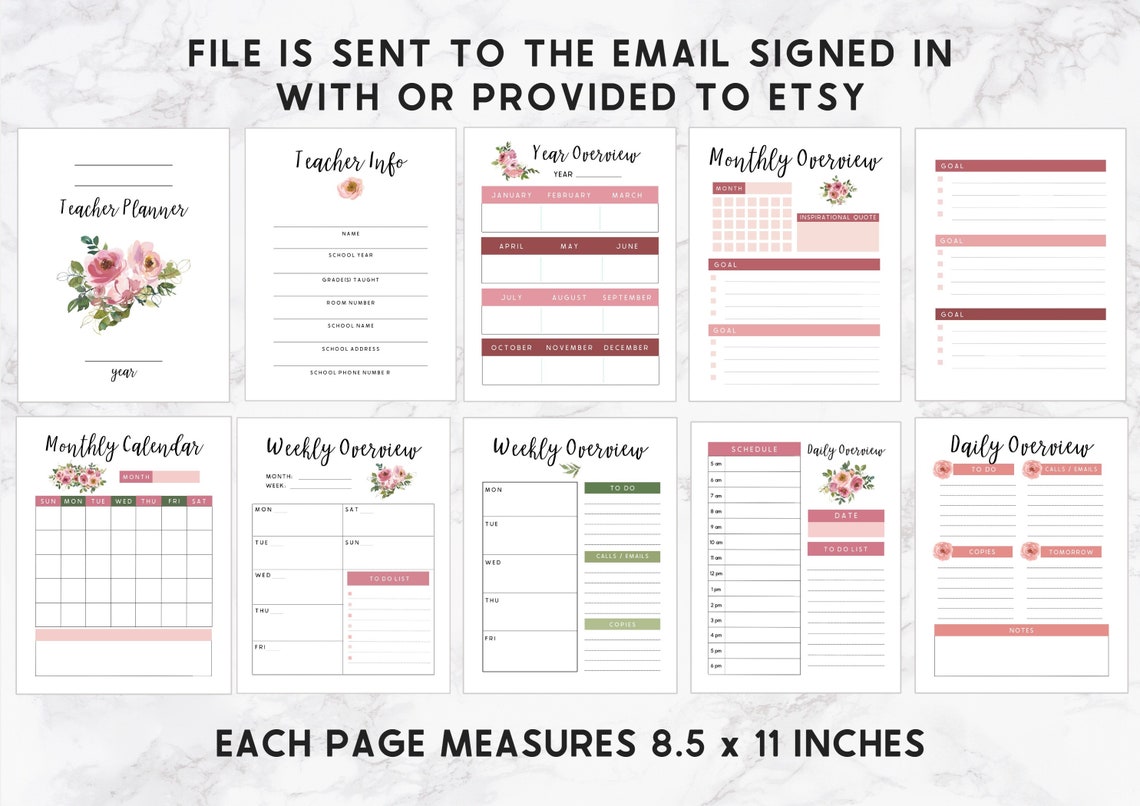 Printable Teacher Planner Pink Flower Theme Ultimate Teacher - Etsy