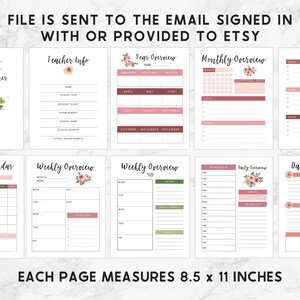 Printable Teacher Planner, Pink Flower Theme Ultimate Teacher Binder ...