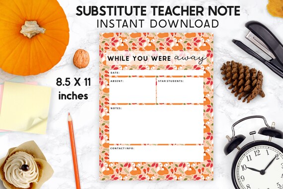 Printable Substitute Teacher Note While You Were Away Note - Etsy