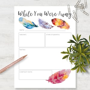 Printable Substitute Teacher Note, While You Were Away Message, Boho ...