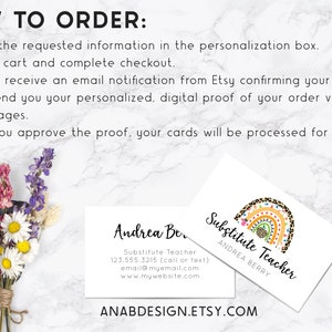 Substitute Teacher Business Cards, Open House Contact Cards, Private ...