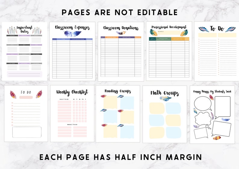 Printable Teacher Planner Boho Feather Ultimate Teacher - Etsy