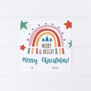 Editable Christmas Gift Tag Printable Holiday Rainbow Favor - Etsy