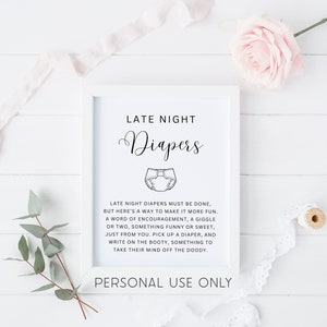 Late Night Diapers Baby Shower Activity Sign, Minimal Table Sign Decor ...