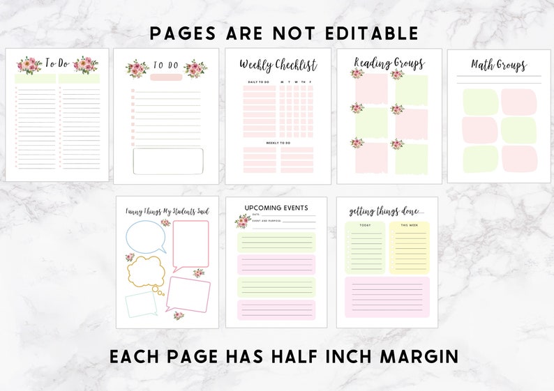 Printable Teacher Planner Pink Flower Theme Ultimate Teacher - Etsy