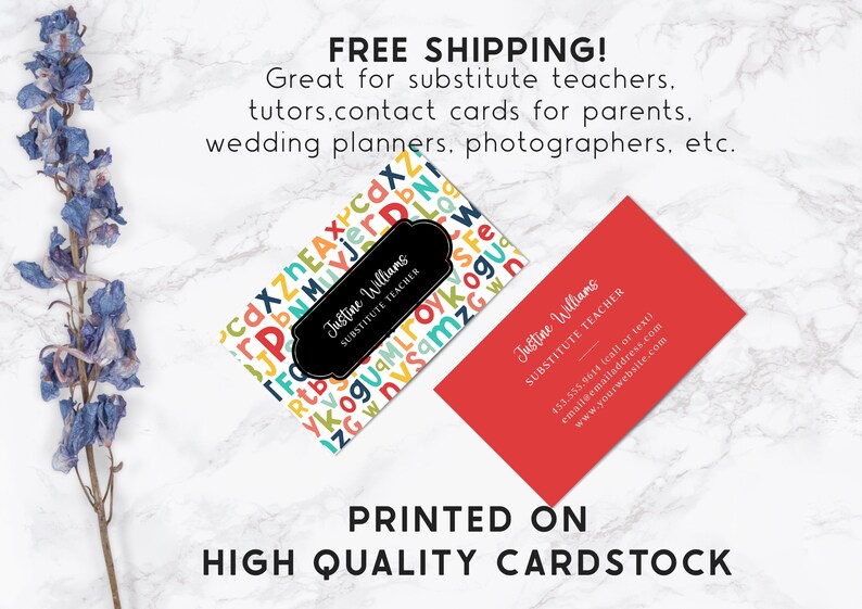 Substitute Teacher Business Cards, Elementary Alphabet School Calling ...