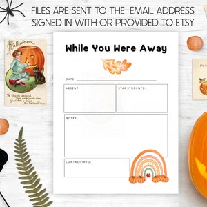 Printable Substitute Teacher Note, Fall While You Were Away Note ...
