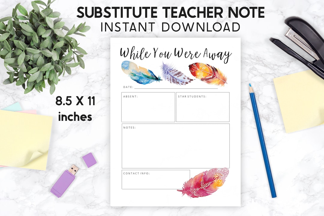 Printable Substitute Teacher Note While You Were Away - Etsy