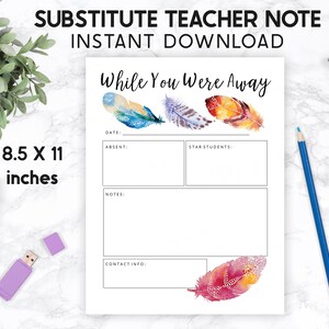 Printable Substitute Teacher Note, While You Were Away Message, Boho ...