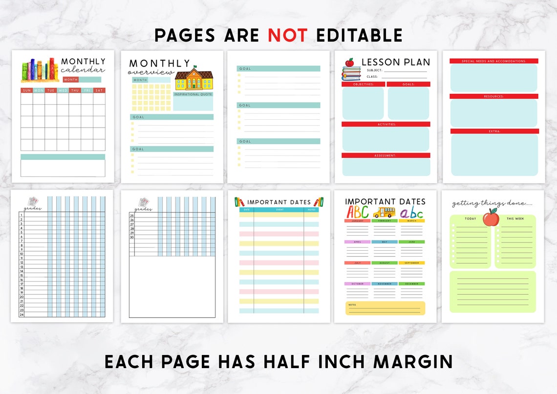 Printable Teacher Planner School Theme Ultimate Teacher - Etsy