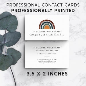 Substitute Teacher Business Cards, Back to School Teacher Contact Cards ...