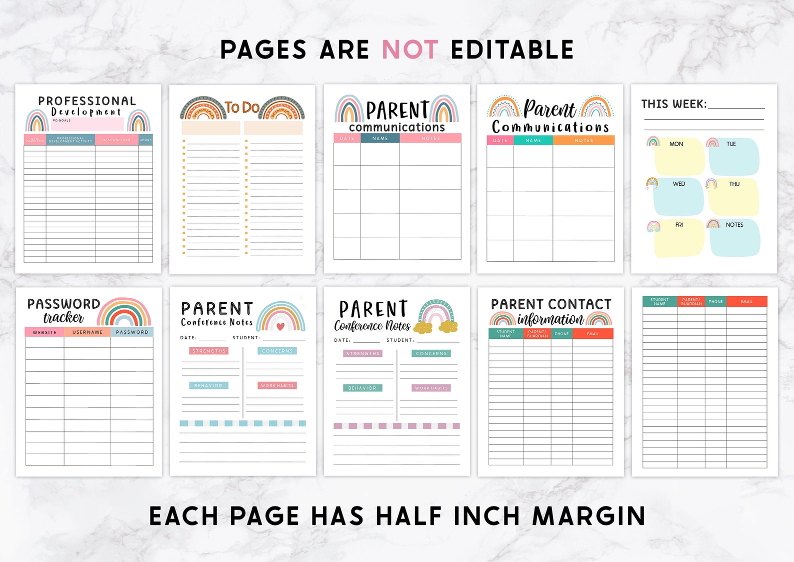 Printable Teacher Planner Rainbow Theme Ultimate Teacher - Etsy