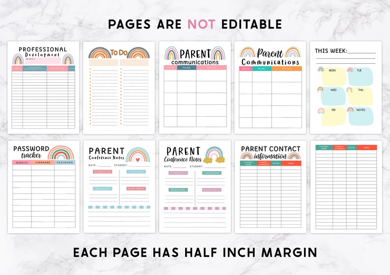 Printable Teacher Planner Rainbow Theme Ultimate Teacher - Etsy