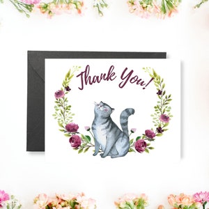 Editable Thank You Card Template, Cat Theme Getting Meowied ...