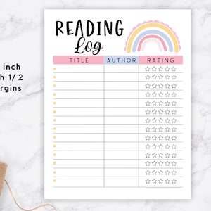 Printable Reading Log, Rainbow Reading Tracker, Reading Journal, Book ...
