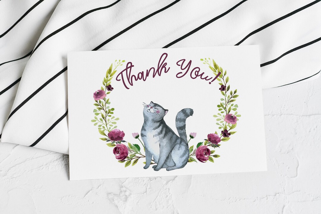 Editable Thank You Card Template, Cat Theme Getting Meowied ...