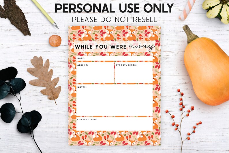 Printable Substitute Teacher Note While You Were Away Note - Etsy