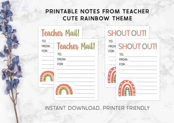 Printable Teacher Mail Rainbow Notes From Teacher Cards - Etsy