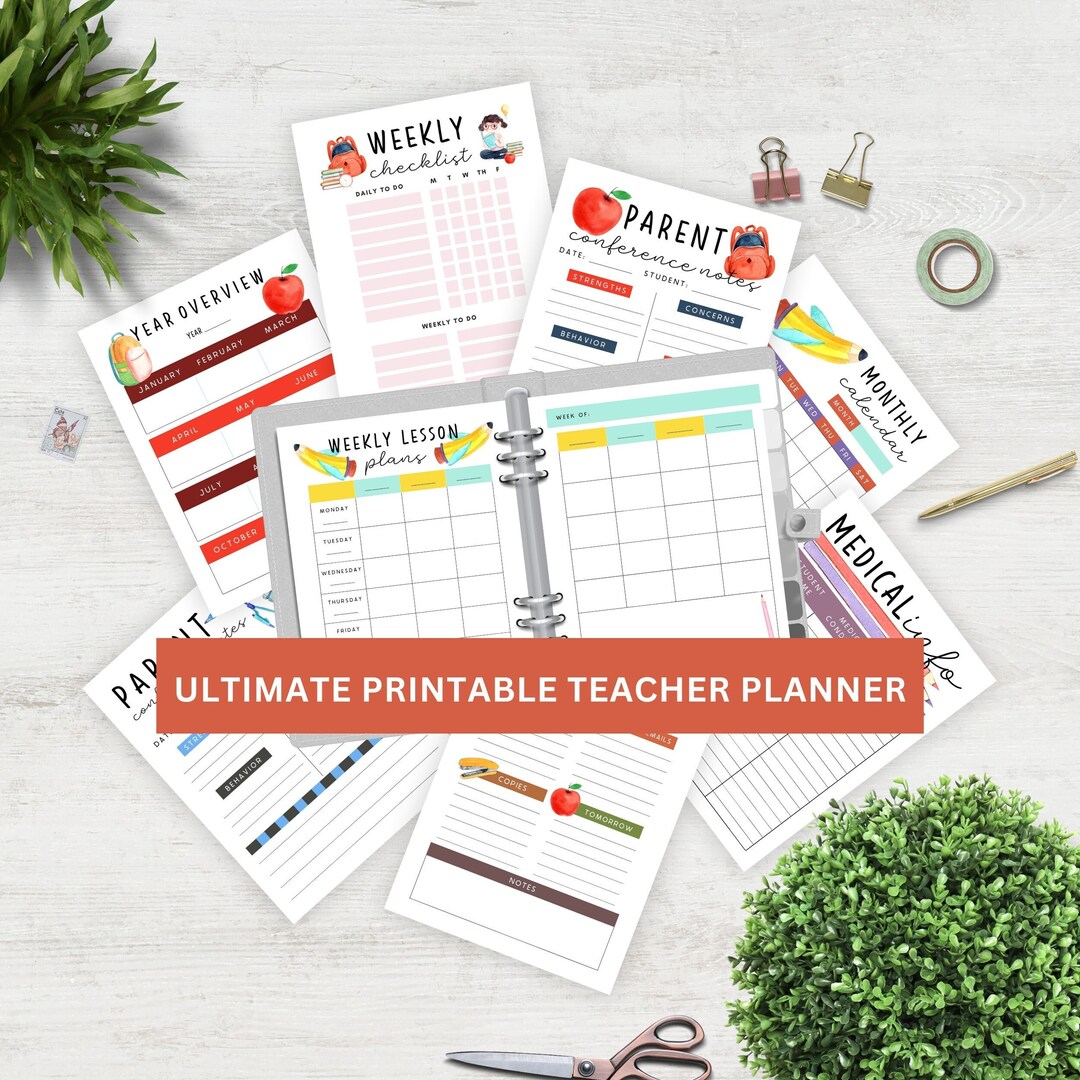 Printable Teacher Planner, School Theme Ultimate Teacher Binder, Back ...