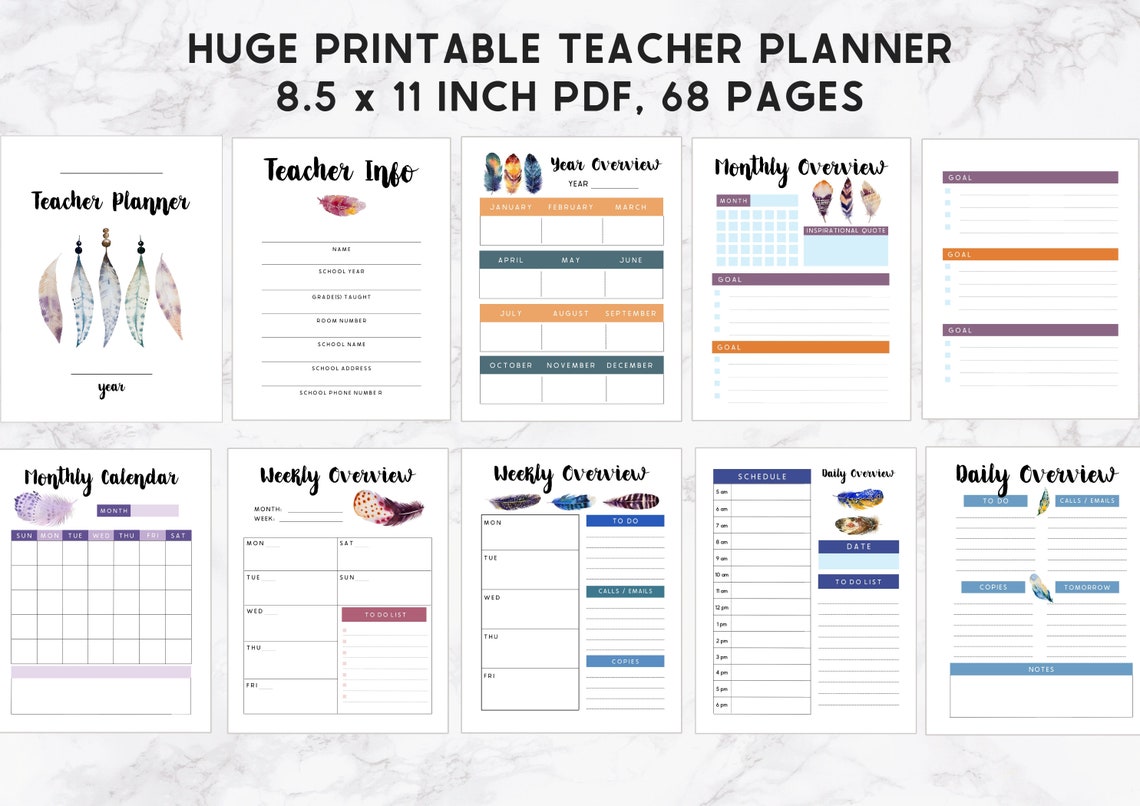 Printable Teacher Planner Boho Feather Ultimate Teacher - Etsy