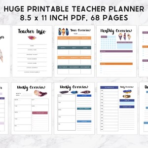 Printable Teacher Planner, Boho Feather Ultimate Teacher Binder, Back ...