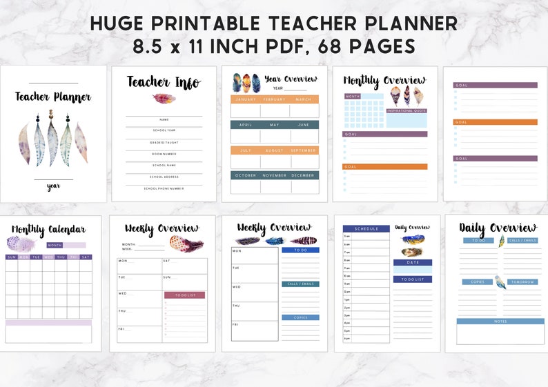 Printable Teacher Planner Boho Feather Ultimate Teacher - Etsy