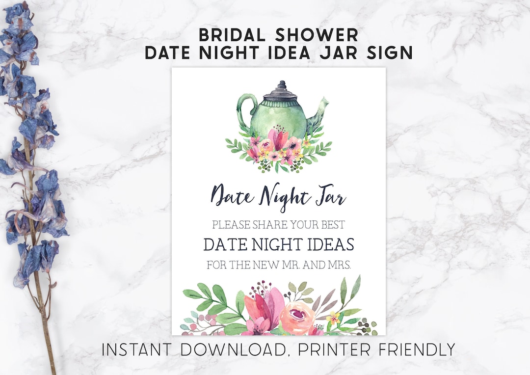 Printable Date Night Ideas Sign Bridal Shower Date Night Jar - Etsy