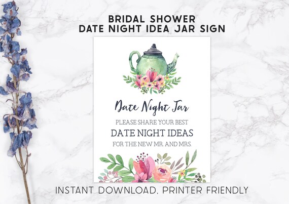 Printable Date Night Ideas Sign Bridal Shower Date Night Jar | Etsy