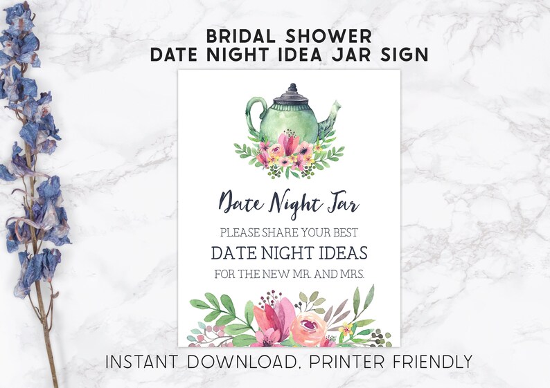 Printable Date Night Ideas Sign Bridal Shower Date Night Jar - Etsy