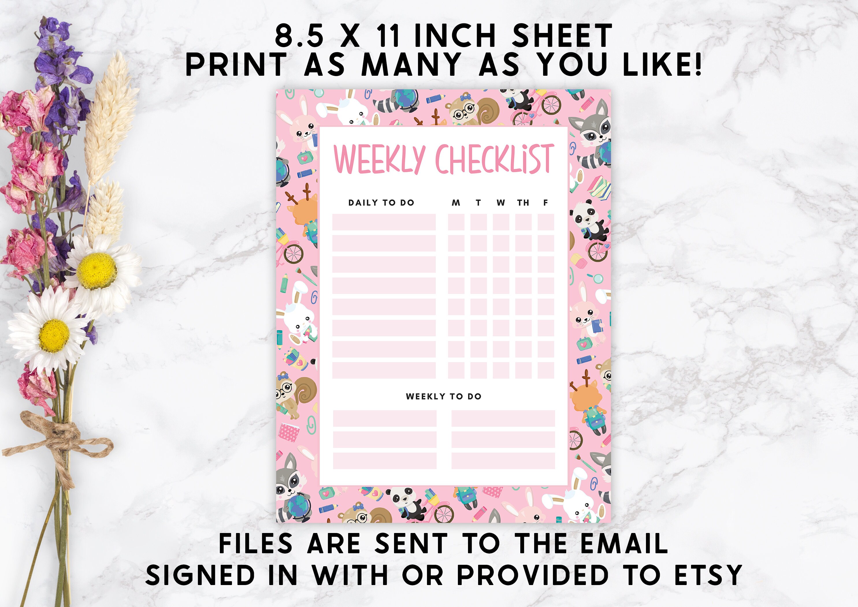 Printable Weekly Checklist, Mom Weekly to Do List, Pink Student Teacher ...