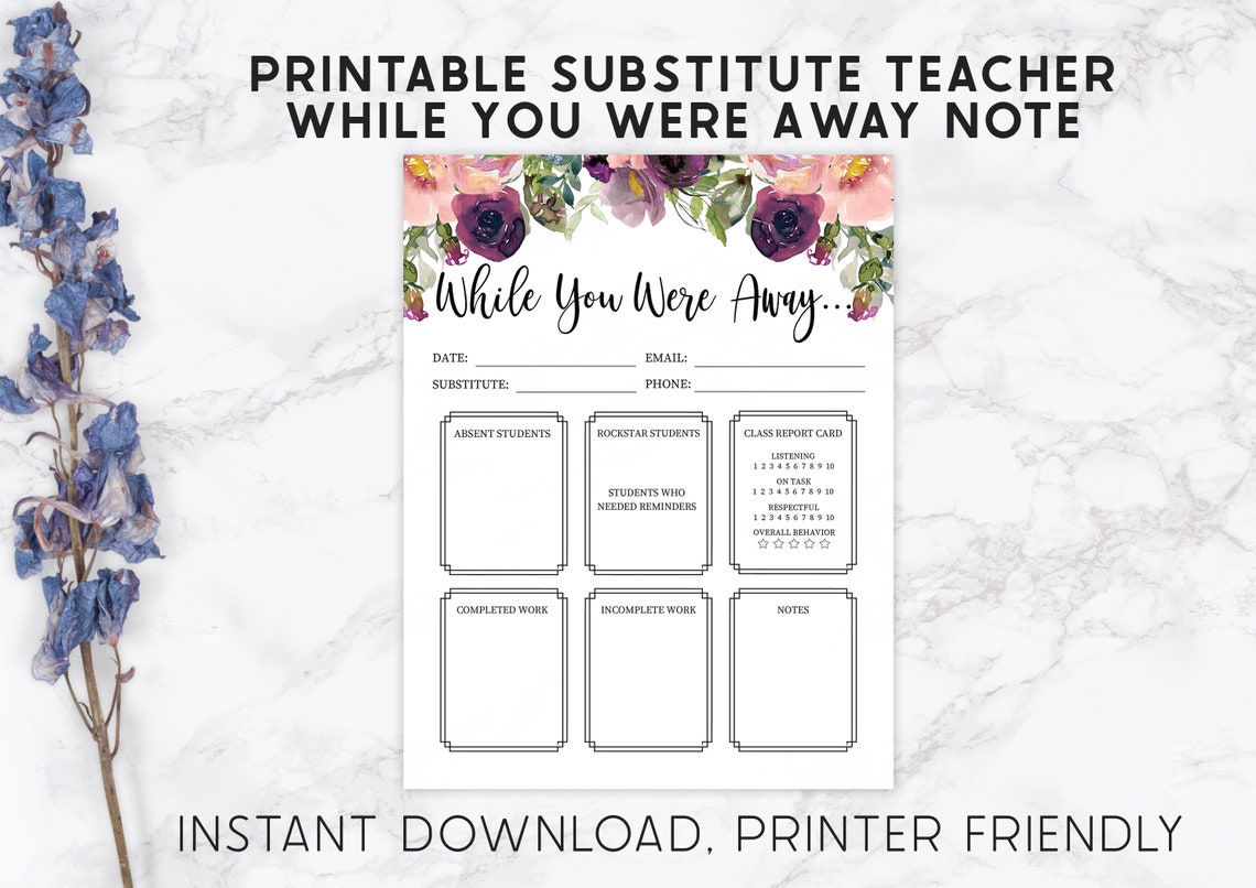 Printable Substitute Teacher Note While You Were Away Back - Etsy