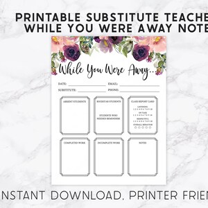 Printable Substitute Teacher Note, While You Were Away, Back to School ...