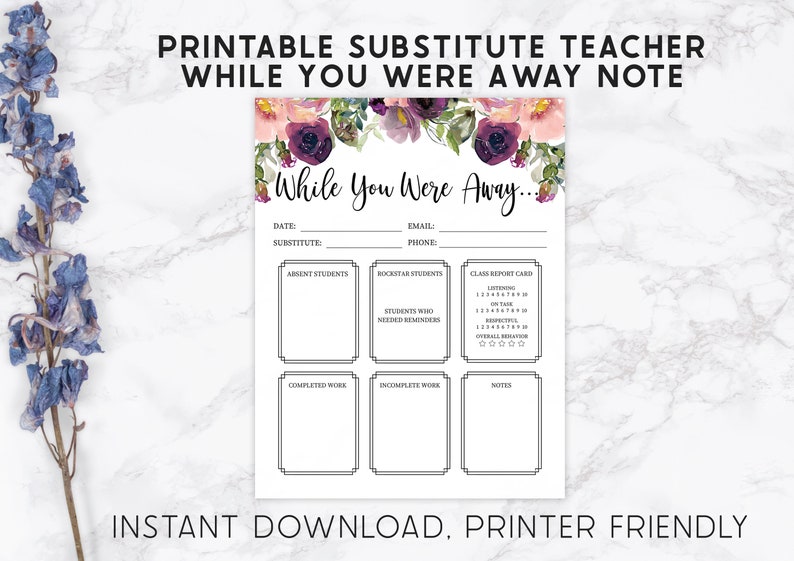 Printable Substitute Teacher Note While You Were Away Back | Etsy
