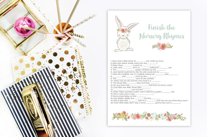 Nursery Rhymes Game Quiz Baby Shower Game Printable Bunny - Etsy