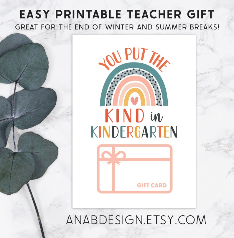 Printable Kindergarten Teacher Gift Card Holder, Teacher Appreciation ...