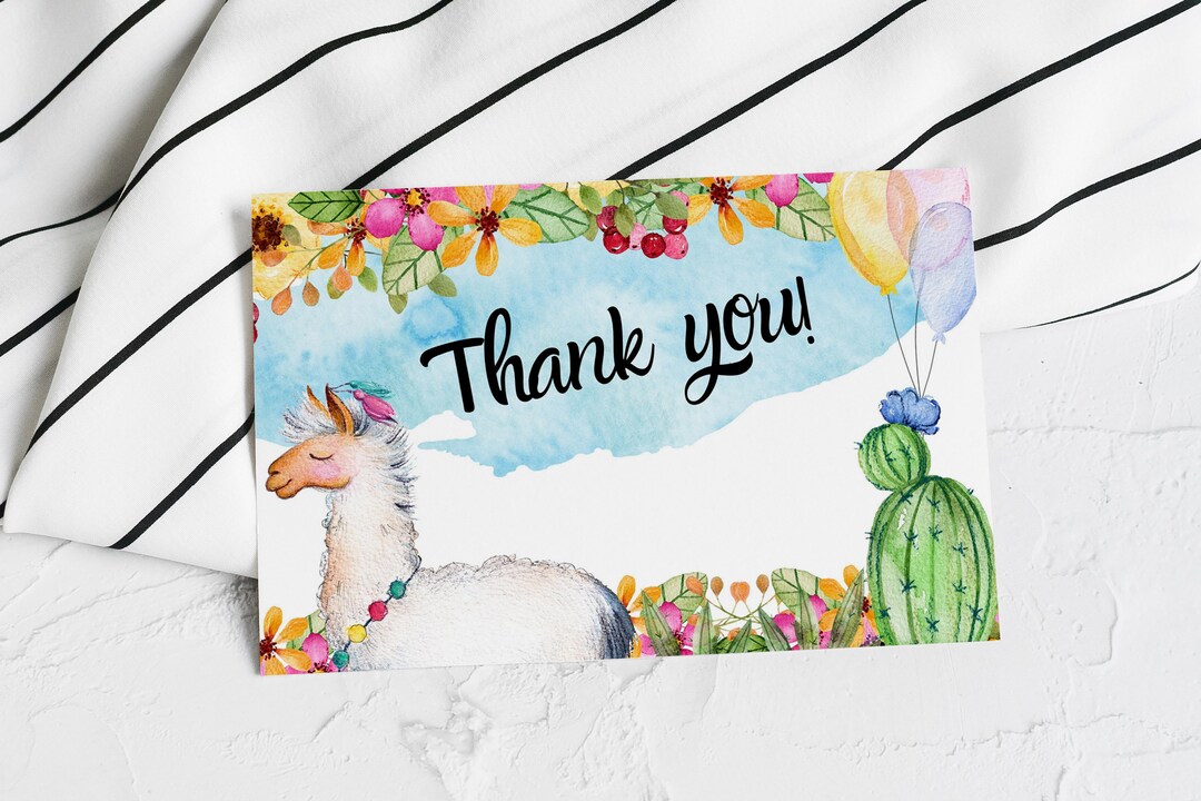 Editable Llama Thank You Card, Fiesta Alpaca Thank You Template ...