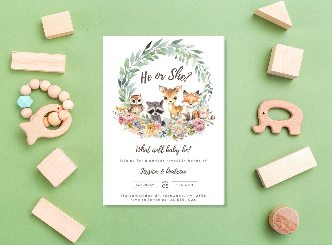 Editable Woodland Gender Reveal Party Invite, Forest Animal Template ...
