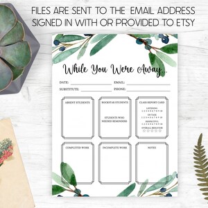 Printable Substitute Teacher Note Greenery While You Were - Etsy