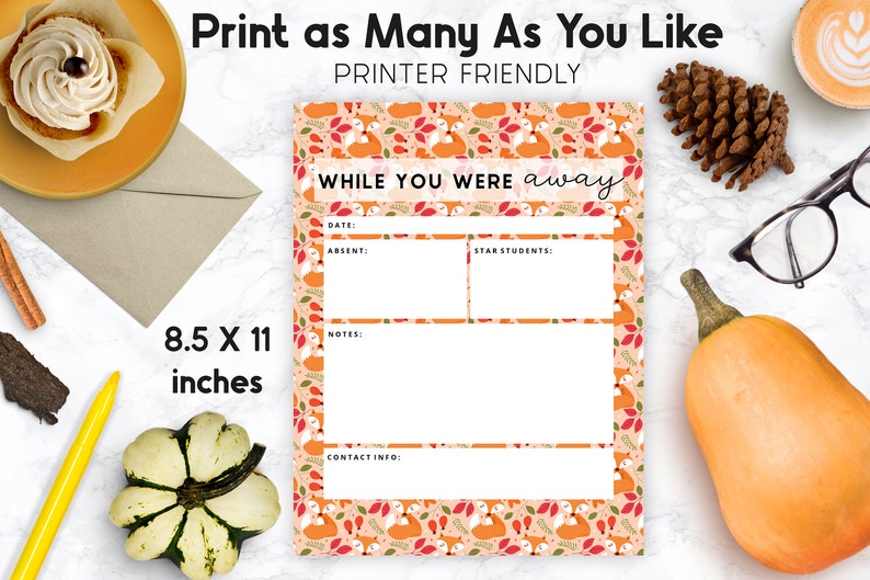 Printable Substitute Teacher Note While You Were Away Note - Etsy