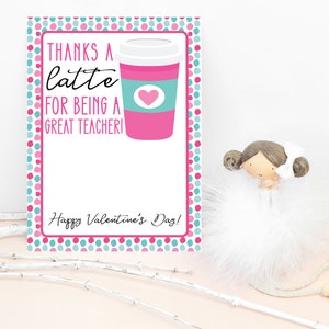 Printable Thanks a Latte Teacher Gift Card Holder, Pink Valentine's Day ...