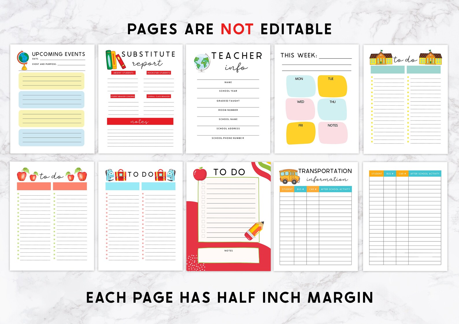 Printable Teacher Planner School Theme Ultimate Teacher - Etsy