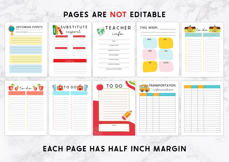 Printable Teacher Planner, School Theme Ultimate Teacher Binder, Back ...