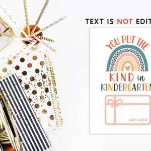 Printable Kindergarten Teacher Gift Card Holder, Teacher Appreciation ...