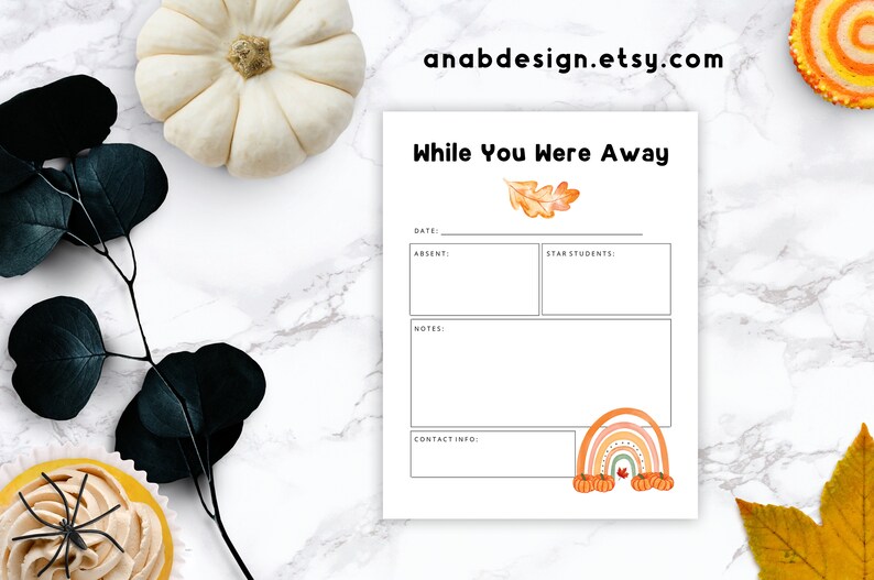 Printable Substitute Teacher Note Fall While You Were Away - Etsy