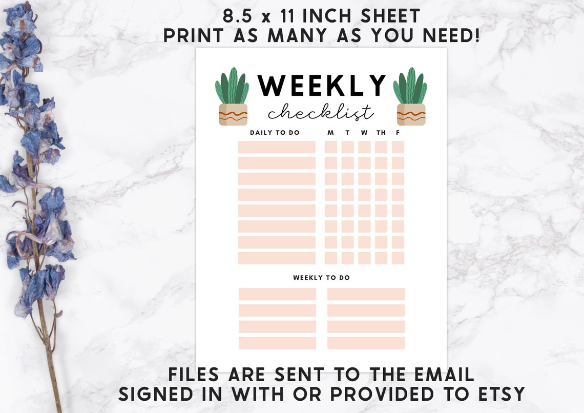 Printable Weekly Checklist for Teachers Students and Moms - Etsy