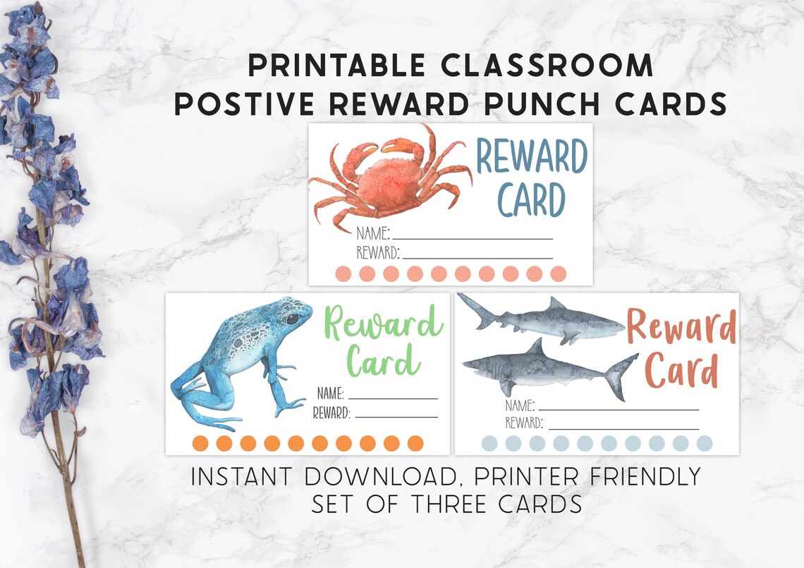 Printable Classroom Reward Punch Cards Ocean Life Positive | Etsy